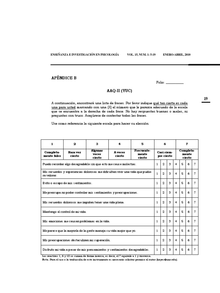 Aaq-Ii (Yuc) | PDF | Sicología | Ciencia cognitiva