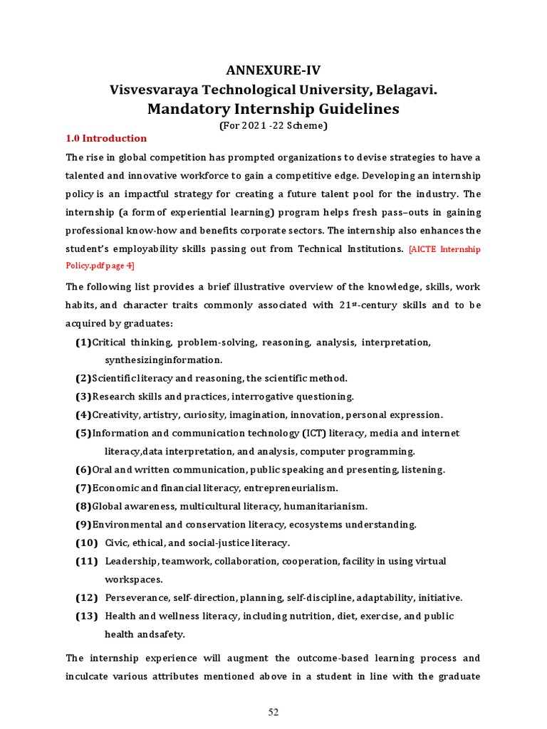 VTU Internship Guidelines 2021-22 | PDF | Internship | Job Hunting