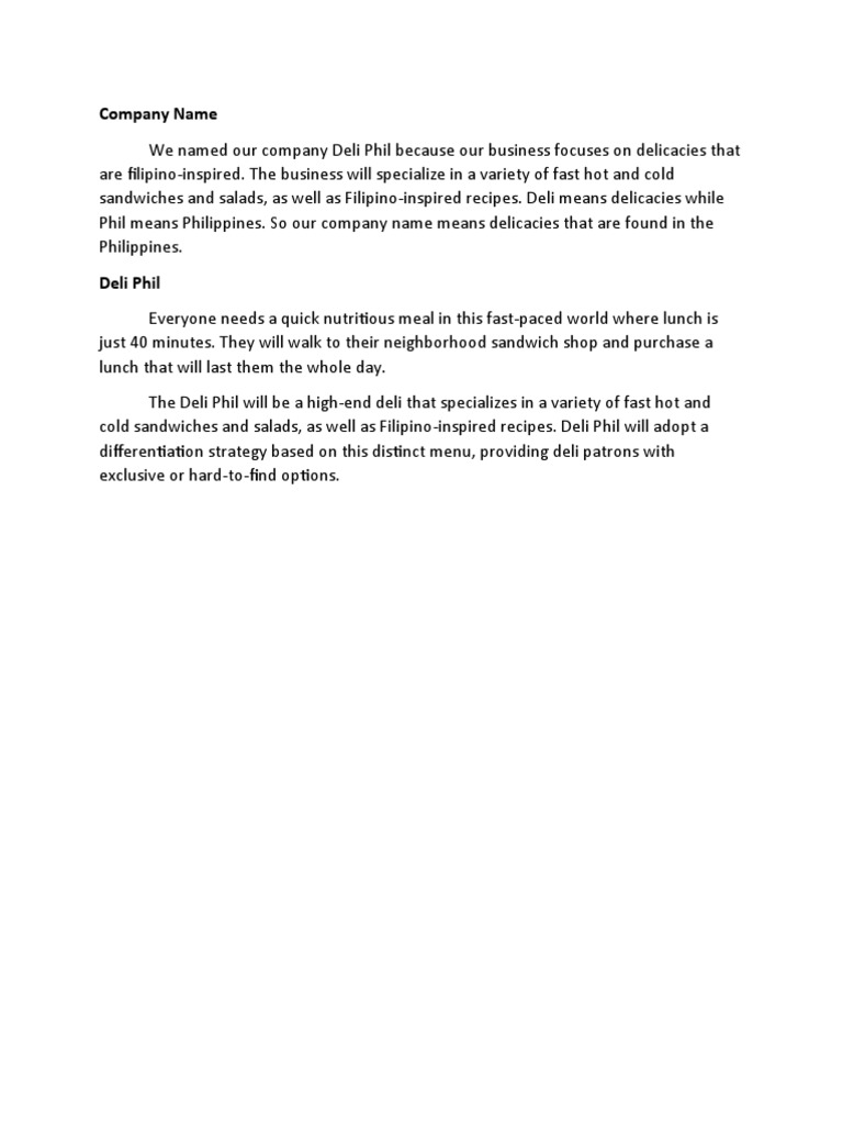 Deli Phil Introduction Company Name | PDF | Cooking, Food & Wine