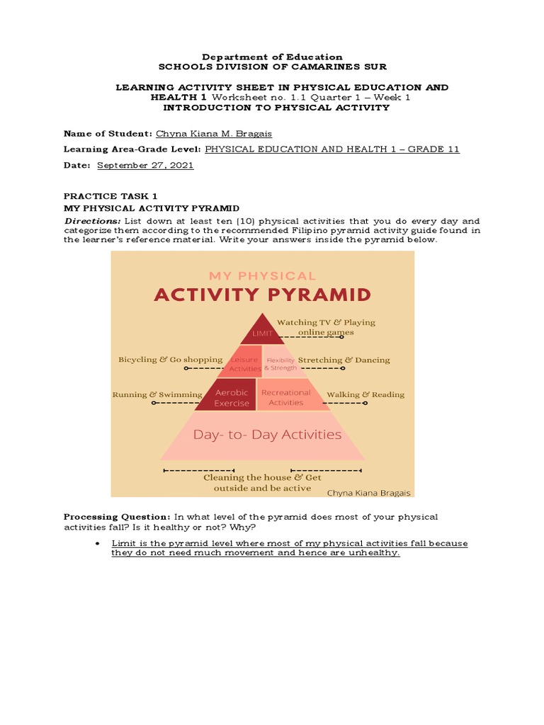An Analysis of a Student's Daily Physical Activities Based on the ... An Analysis of a Student's Daily Physical Activities Based on the ...