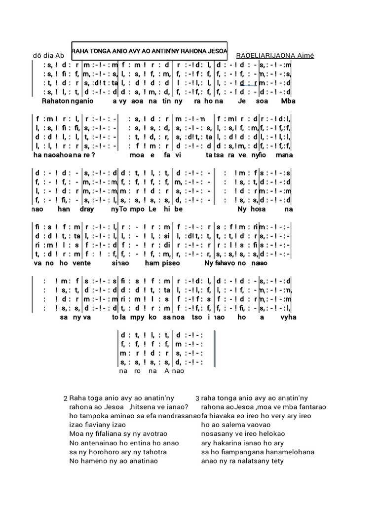 Raha Tonga Anio (Aimé Raoeliarijaona) | PDF