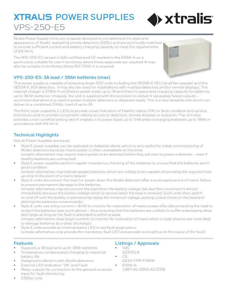 00 Xtralis Power Supply 250-E5 TDS IE A4 Lores | PDF | Power Supply ...