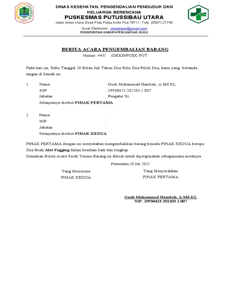 Dokumen - Tips - Contoh Berita Acara Pengembalian | PDF