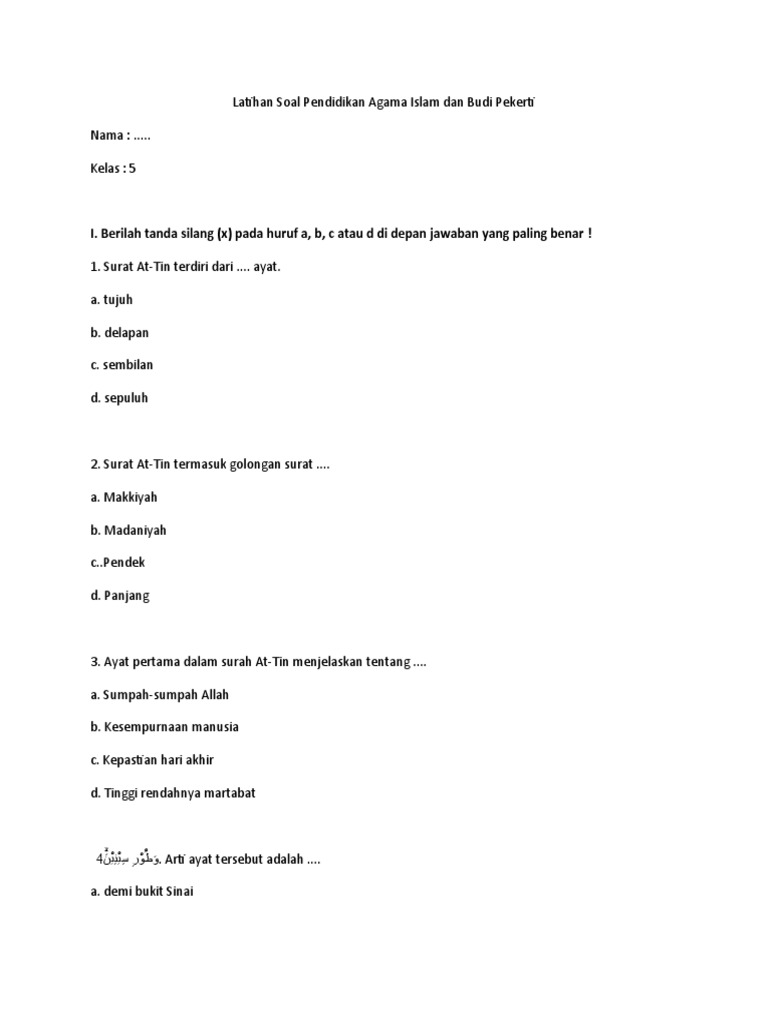 Latihan Soal PAI Kelas 5 | PDF