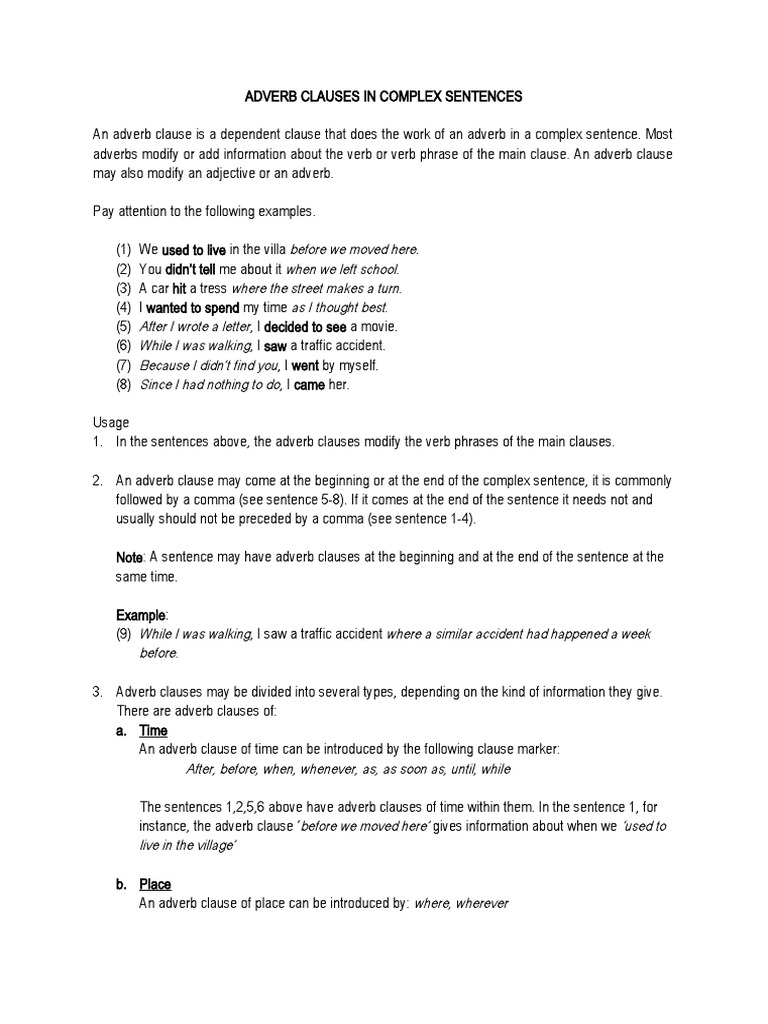 Adverb Clauses in Complex Sentences | PDF | Adverb | Adjective