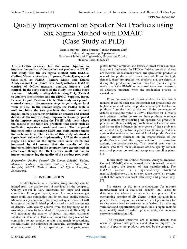 Quality Improvement On Speaker Net Products Using Six Sigma Method With DMAIC (Case Study at PT ...
