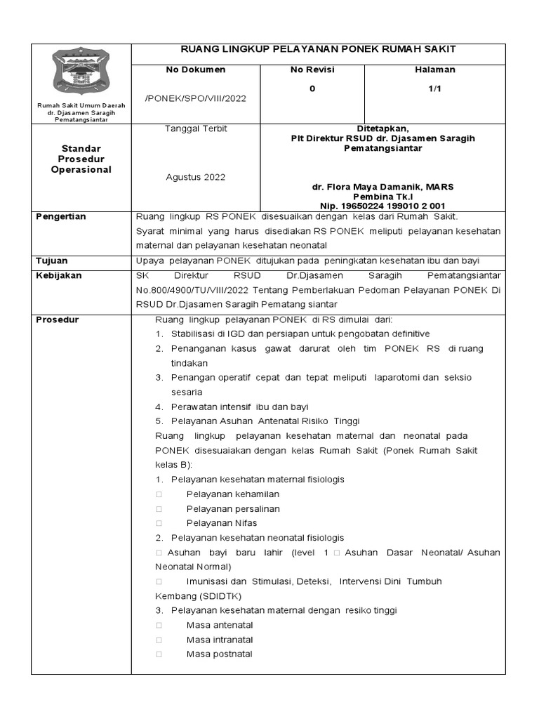 Ruang Lingkup Pelayanan Ponek | PDF | Sains & Matematika