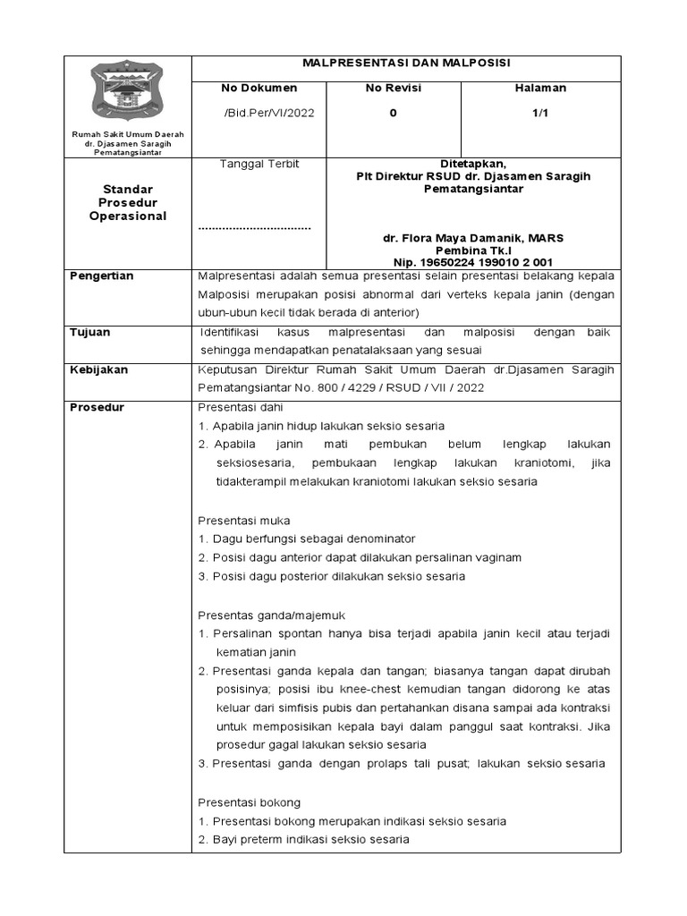 Spo Malpresentasi Dan Malposisi | PDF