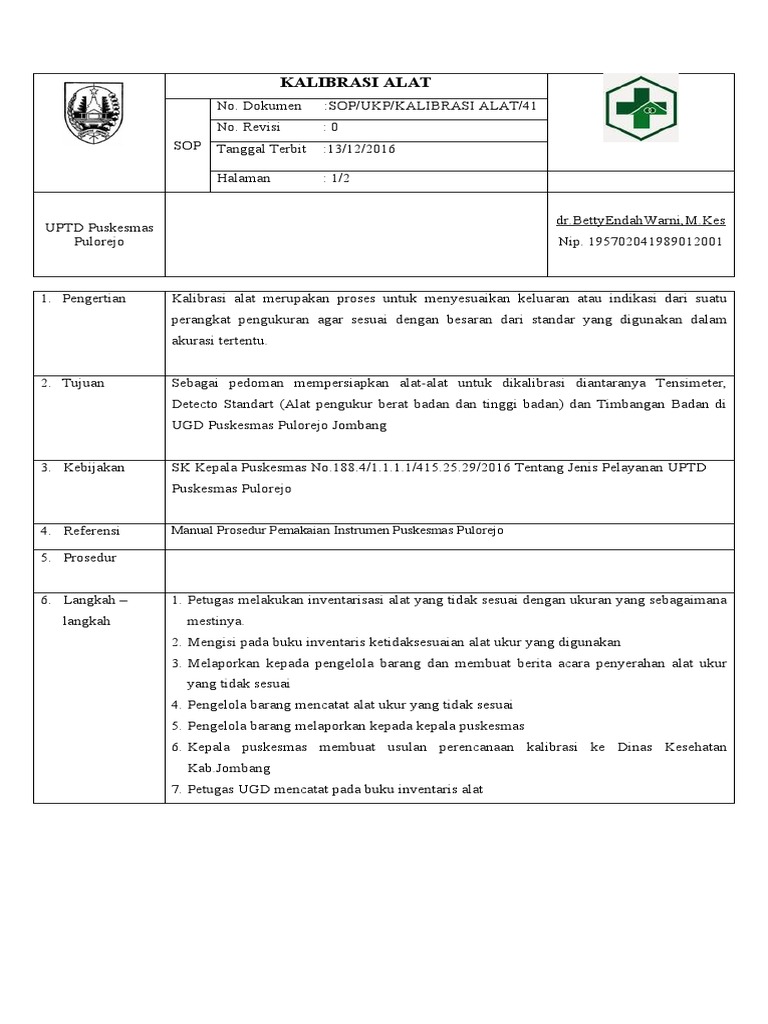 Sop Kalibrasi Alat | PDF