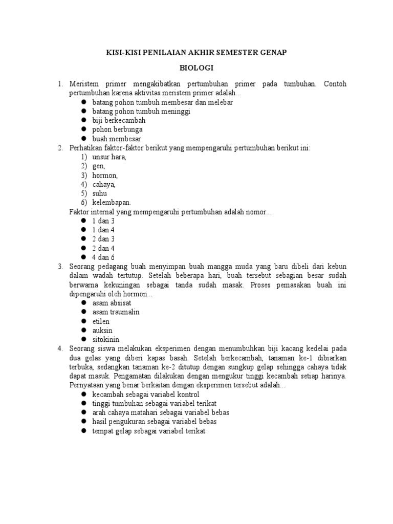 Soal Pas Biologi X Atph Genap | PDF | Sains & Matematika