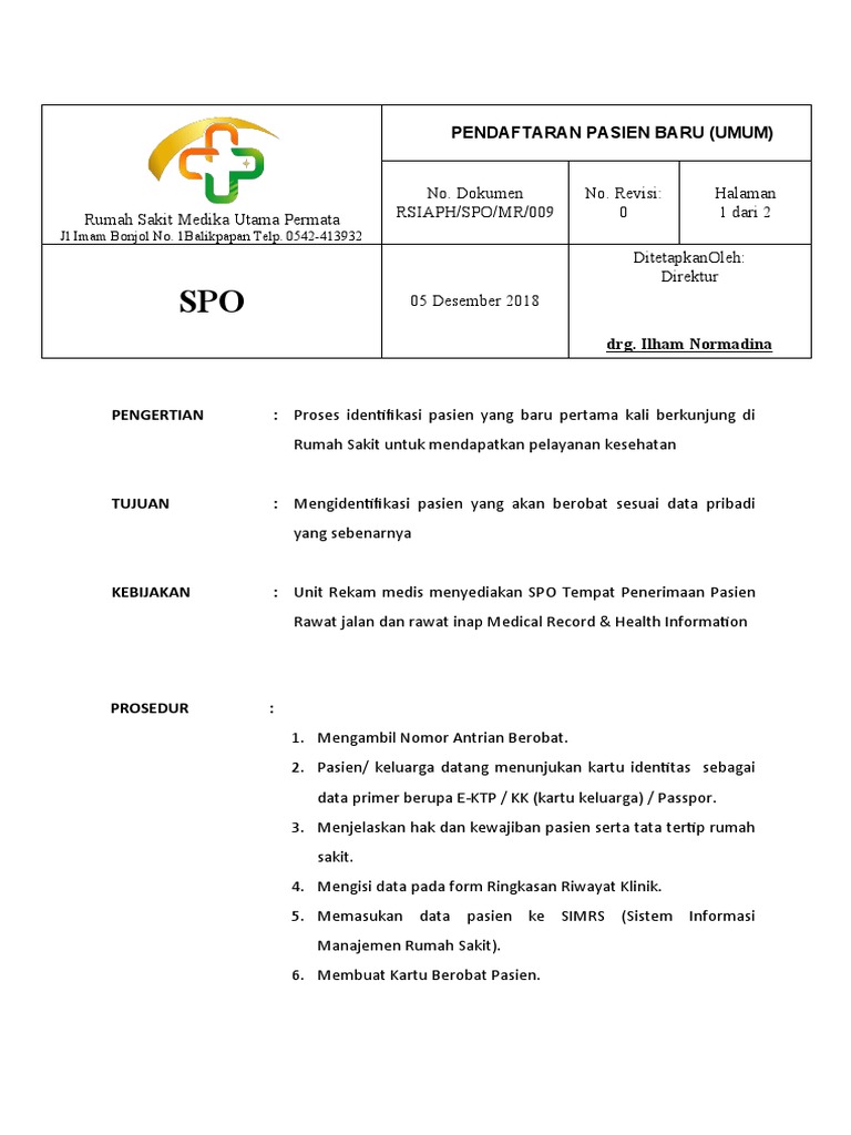 Spo Pendaftaran Pasien Baru (Umum) | PDF