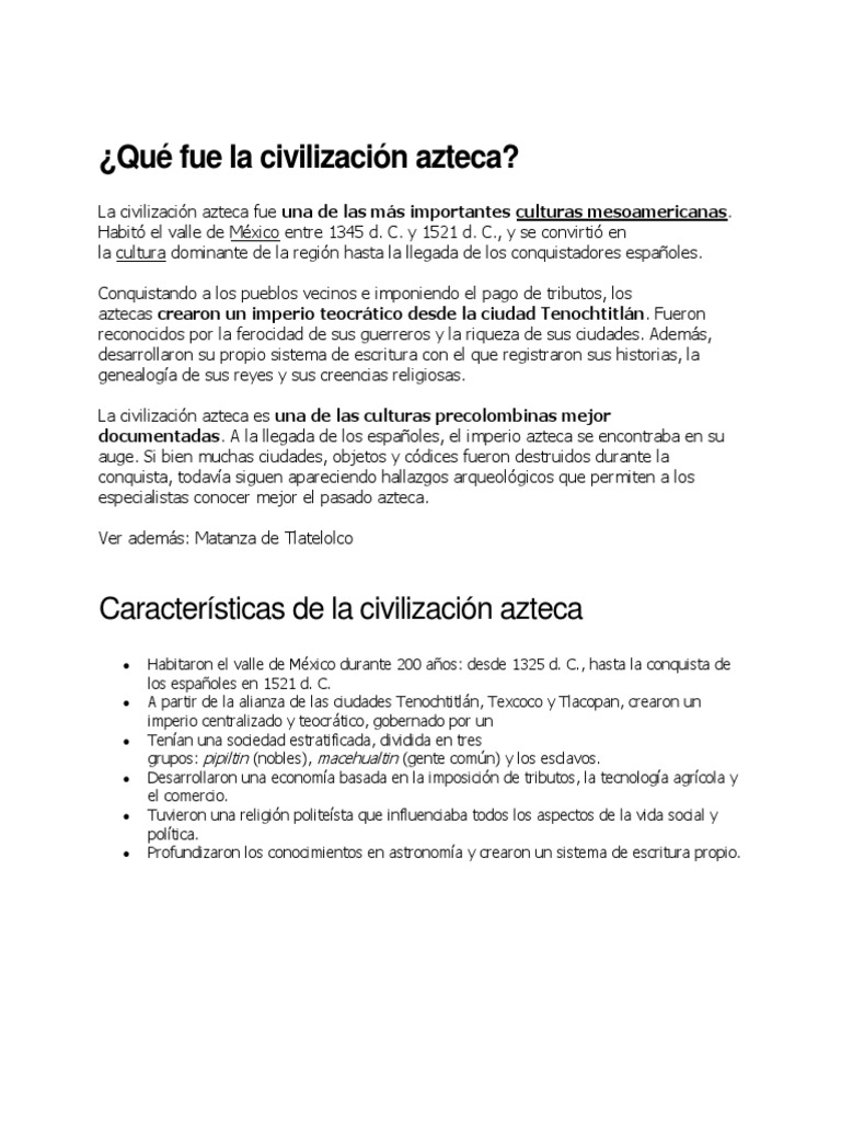 Civilización Azteca: Historia y Cultura | PDF | azteca