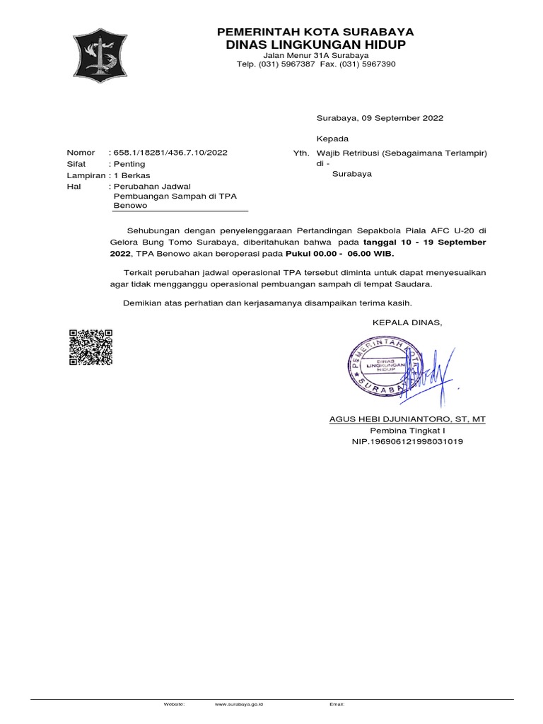 Surat Pemberitahuan Perubahan Jadwal TPA | PDF