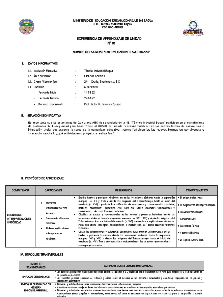 1ra Unidad | PDF | Imperio Inca | Aprendizaje