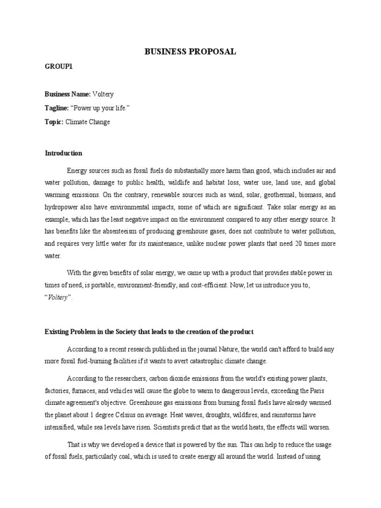 Group 1 - Business Proposal | PDF | Climate Change | Energy Development