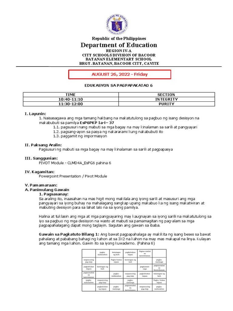 Department of Education: Republic of The Philippines | PDF