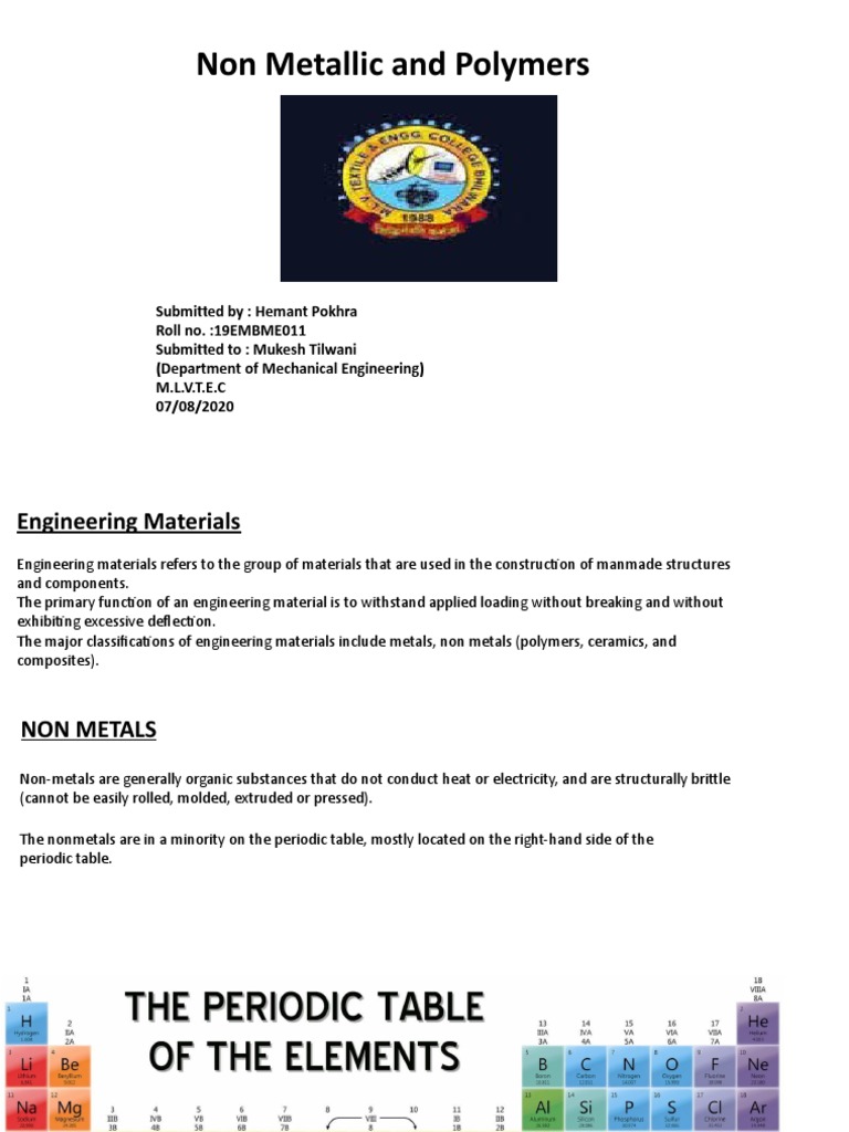 Non Metallic and Polymers | PDF | Polymers | Thermoplastic