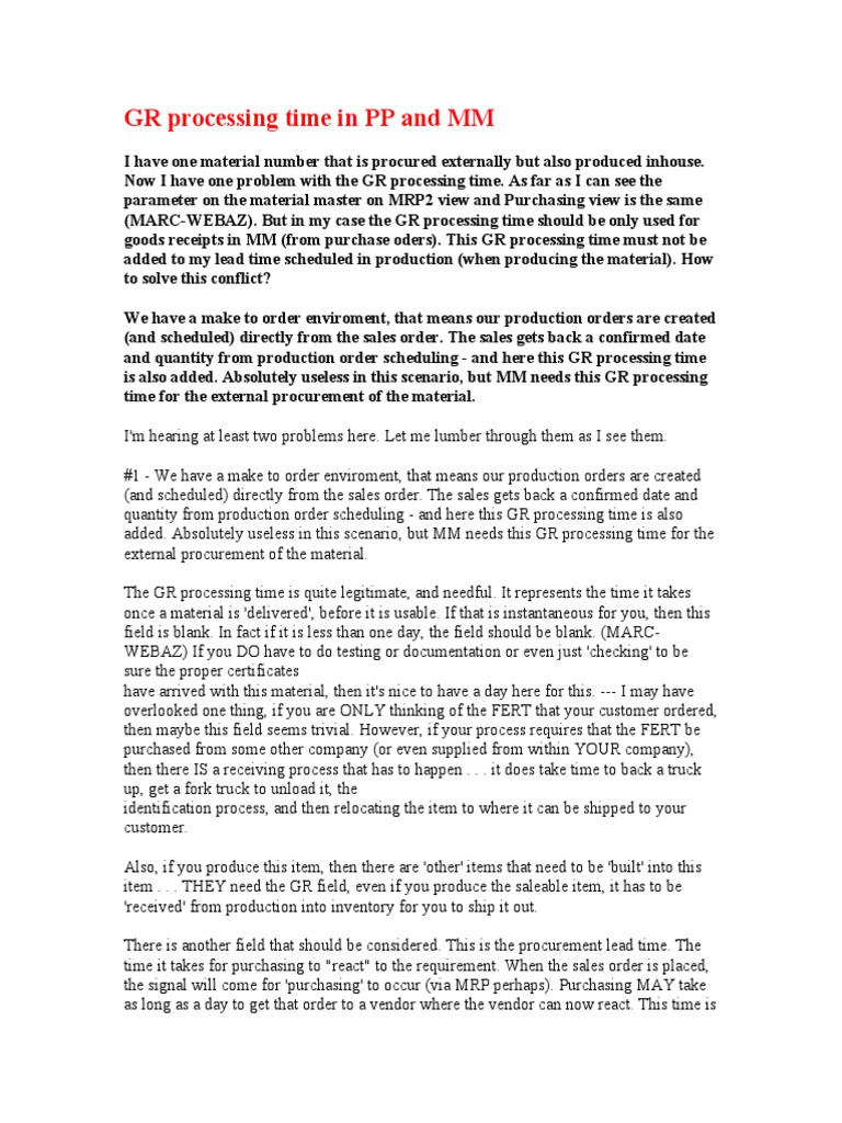 GR Processing Time in PP and MM | PDF | Business | Business Process