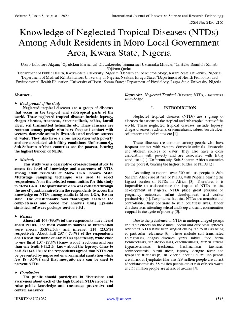 Awareness of NTDs in Kwara, Nigeria | PDF | Medicine | Microbiology