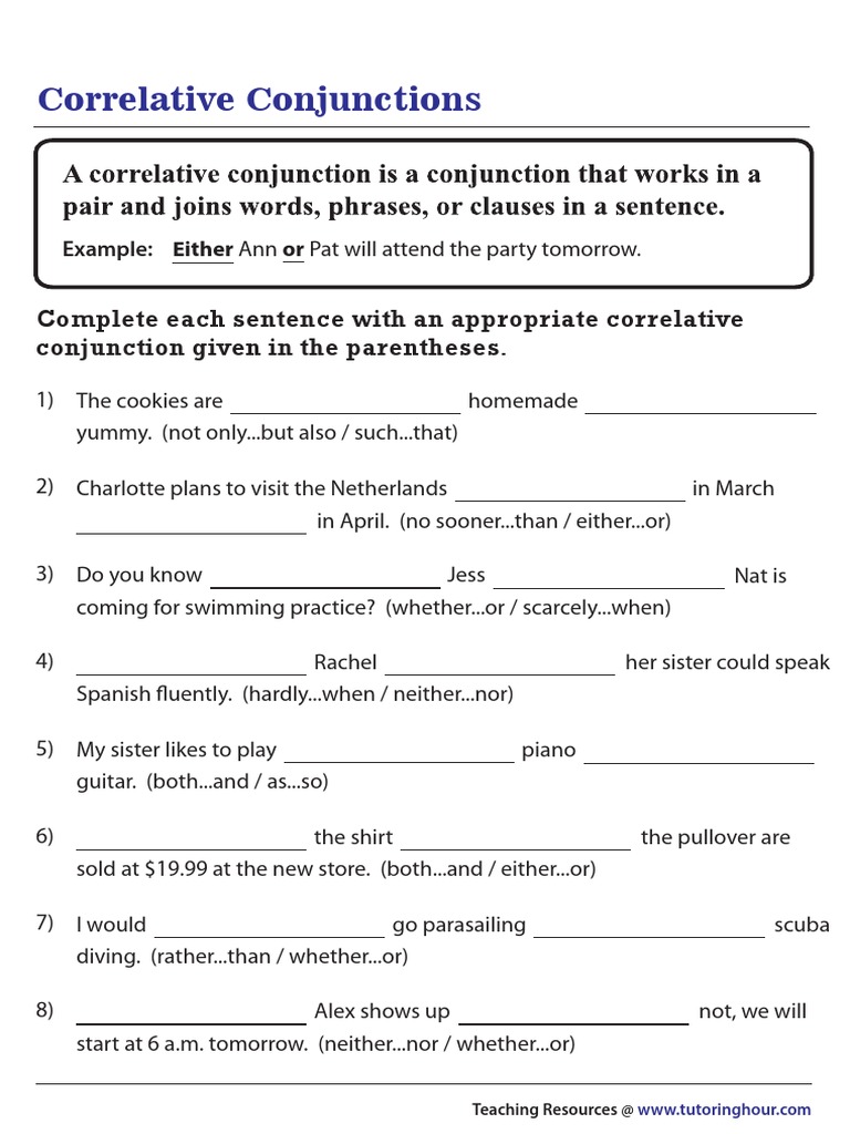 Correlative Conjunctions Exercises | PDF