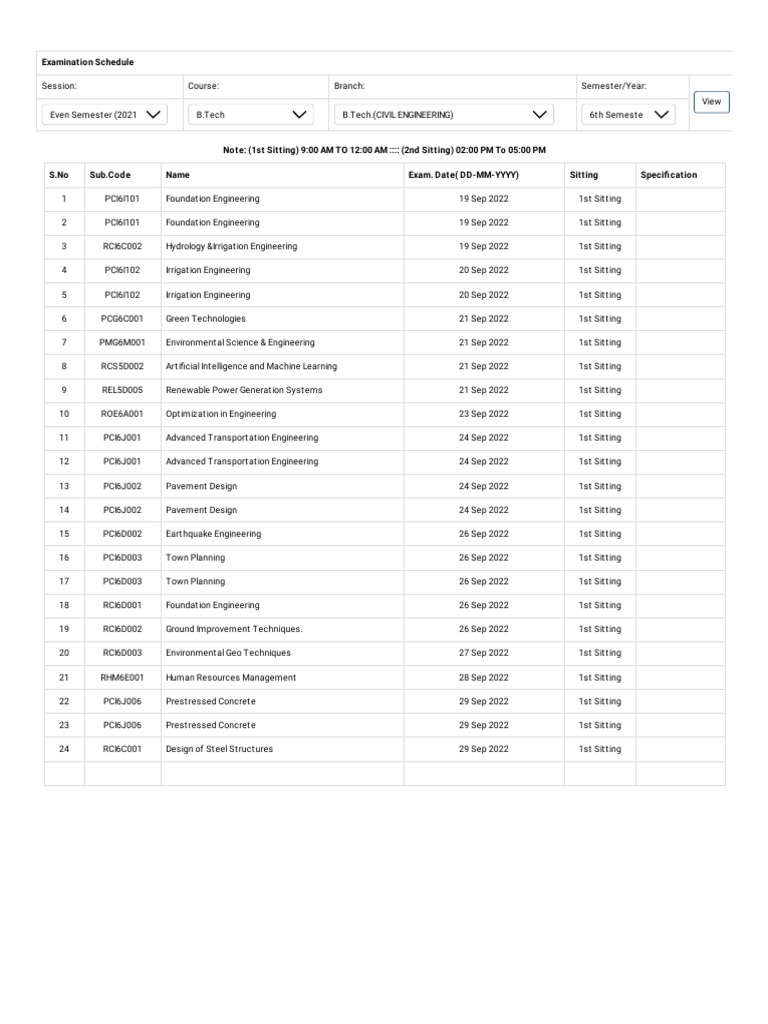 Public Examination Schedule (BPUT) | PDF | Engineering | Academic Discipline Interactions