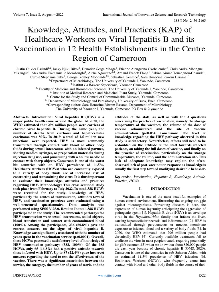 Knowledge, Attitudes, and Practices (KAP) of Healthcare Workers On Viral Hepatitis B and Its ...
