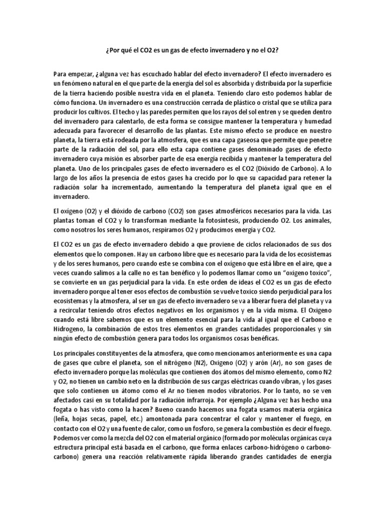 Por Qué El CO2 Es Un Gas de Efecto Invernadero y No El O2 | PDF | Gases de efecto invernadero ...