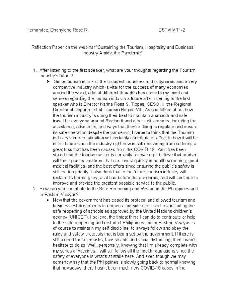 Reflection Paper On The Webinar | PDF | Tourism | Health Sciences