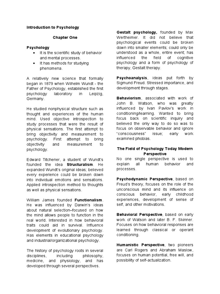 Introduction To Psychology Notes | PDF | Neuron | Nervous System