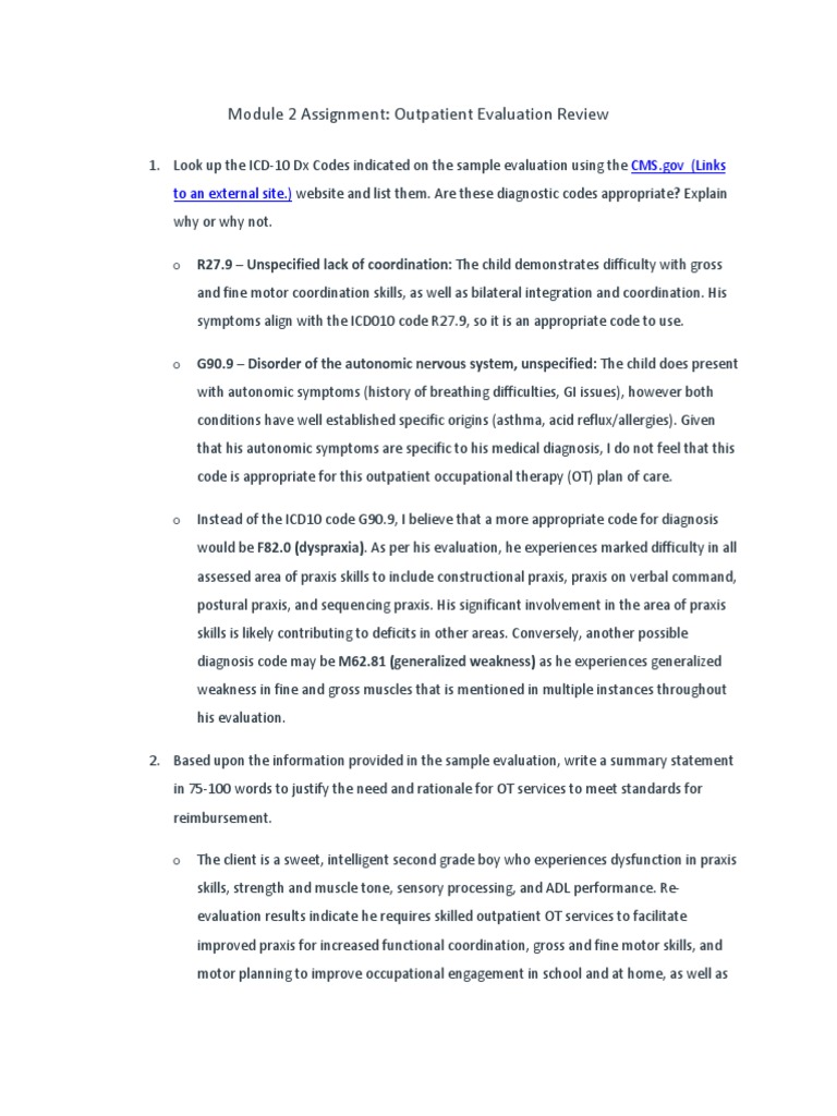 Module 2 Assignment - OP Eval Review | PDF | Medical Diagnosis | Human Diseases And Disorders