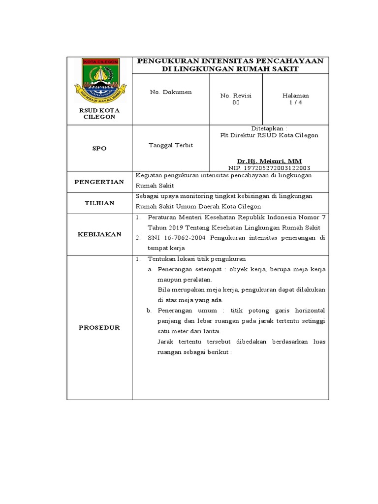 0XX-2020 - Pengukuran Pencahayaan Di Lingkungan Rumah Sakit | PDF