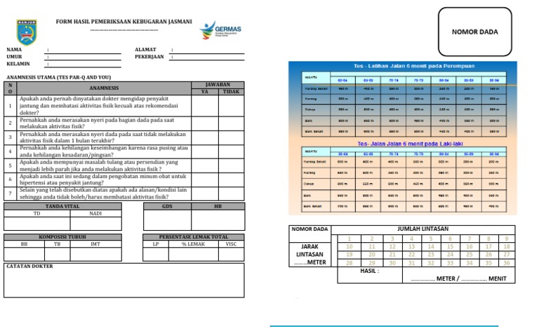 Form Hasil Pemeriksaan Kebugaran Jasmani Kecil | PDF