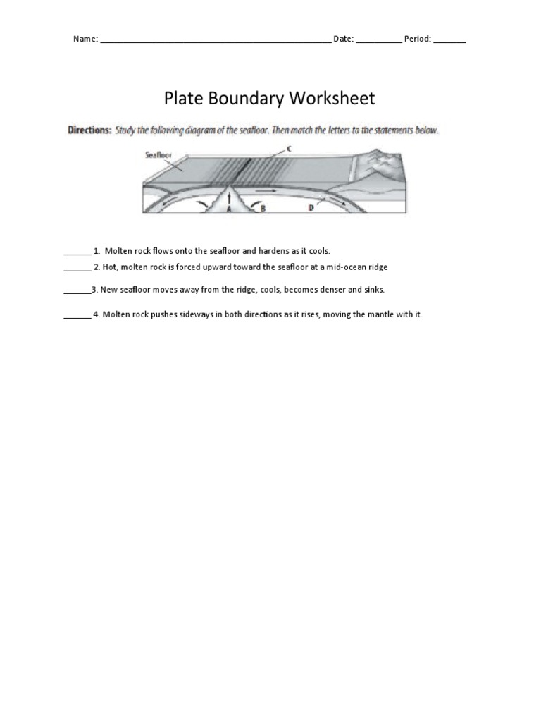 Plate Boundaries Worksheet 1 | PDF