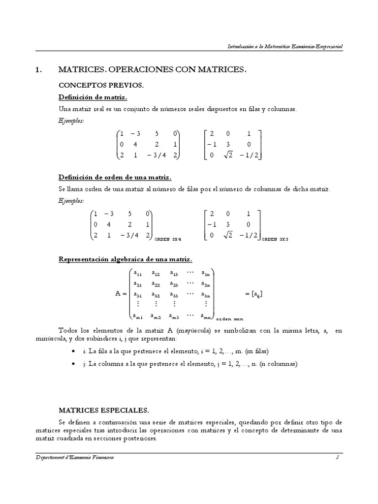 1.matriz, Definición | PDF | Matriz (Matemáticas) | Sustracción