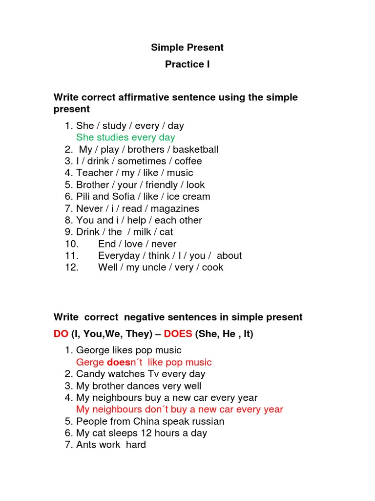 Practice Simple Present 1 | PDF