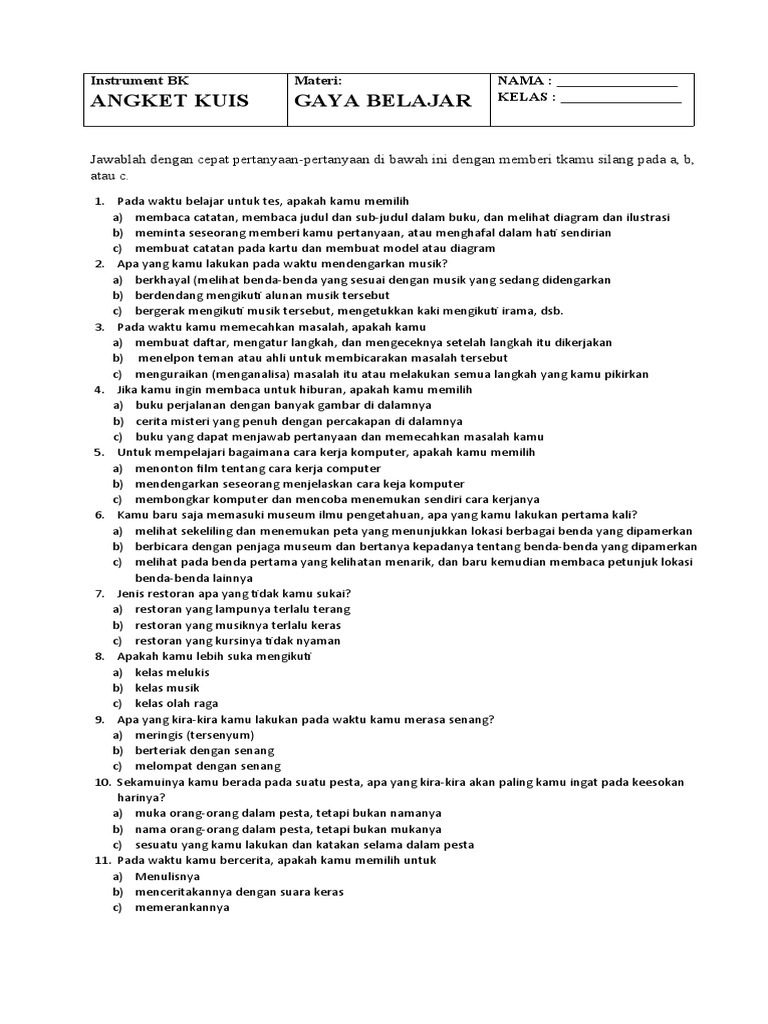Angket Gaya Belajar | PDF