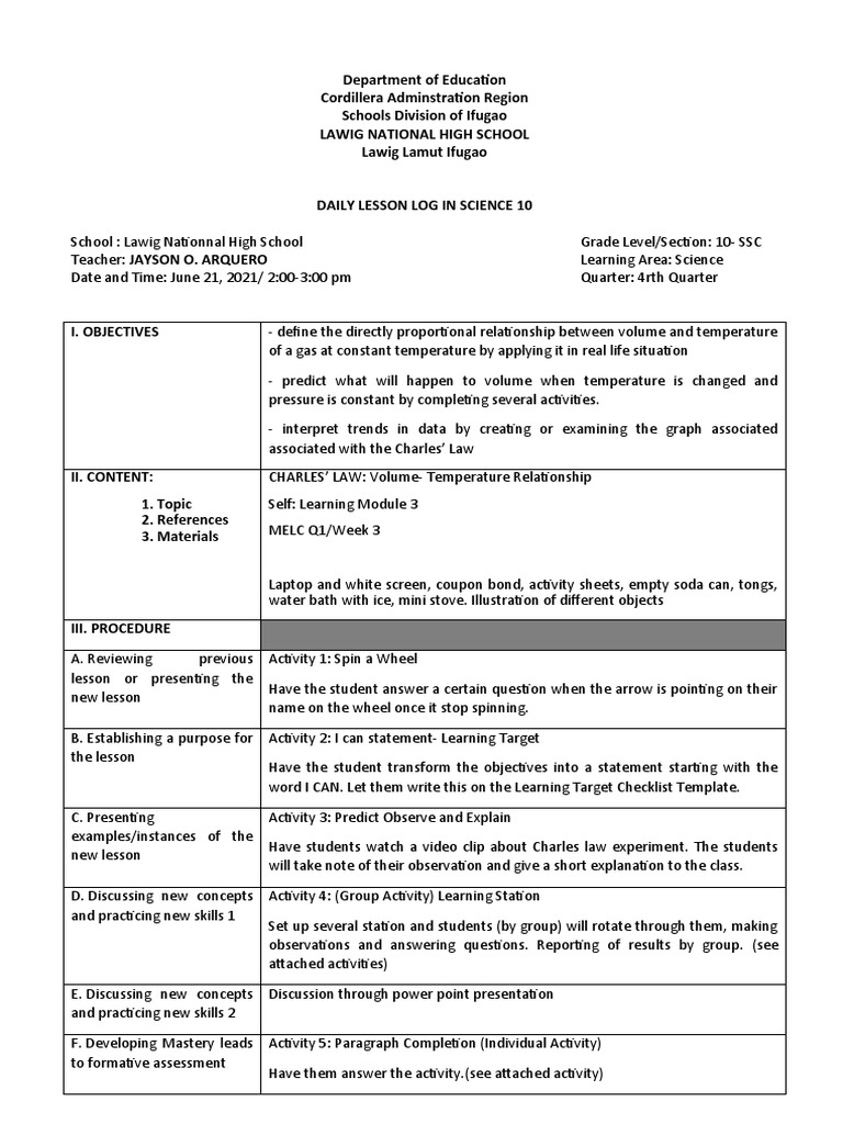 Analyzing the Effect of Temperature on Gas Volume Through Hands-On Learning Activities: A Daily ...