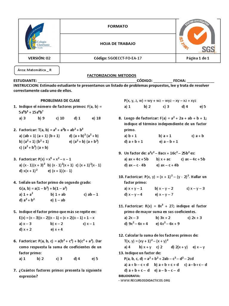 Factorizacion - 3º.si | PDF | Matemáticas | Matemática Elemental