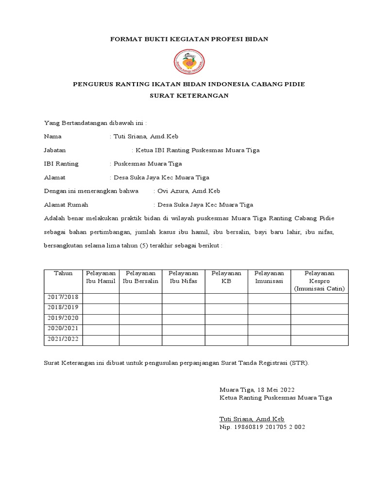 Bukti Kegiatan Profesi Bidan | PDF