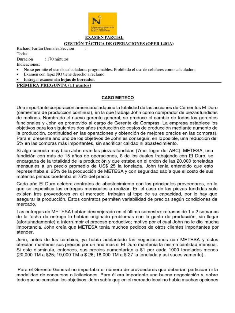 Examen de Gestión de Operaciones | PDF | Economias