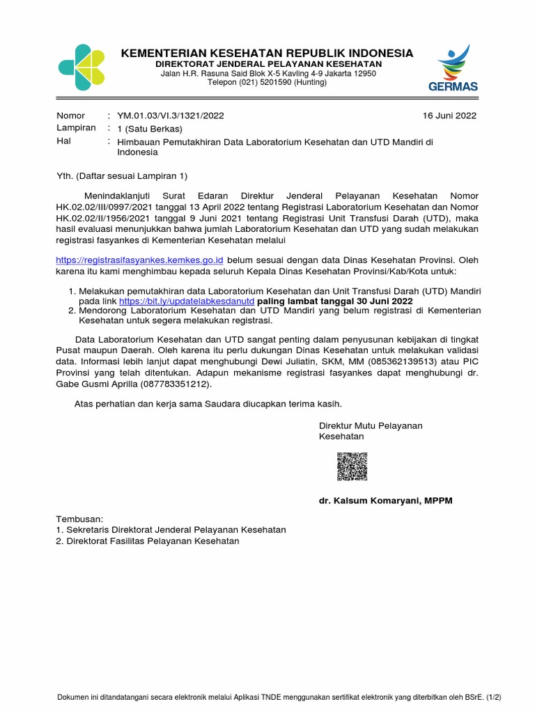 Himbauan Pemutakhiran Data Laboratorium Kesehatan | PDF