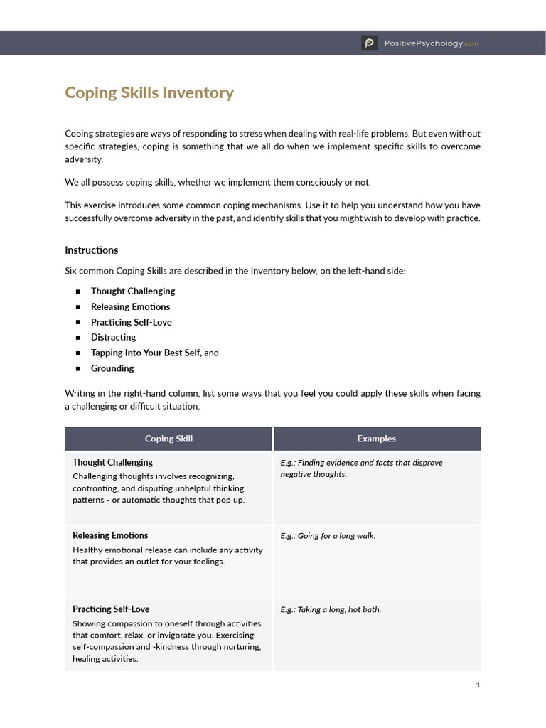 Coping Skills Inventory | PDF | Thought | Psychological Concepts