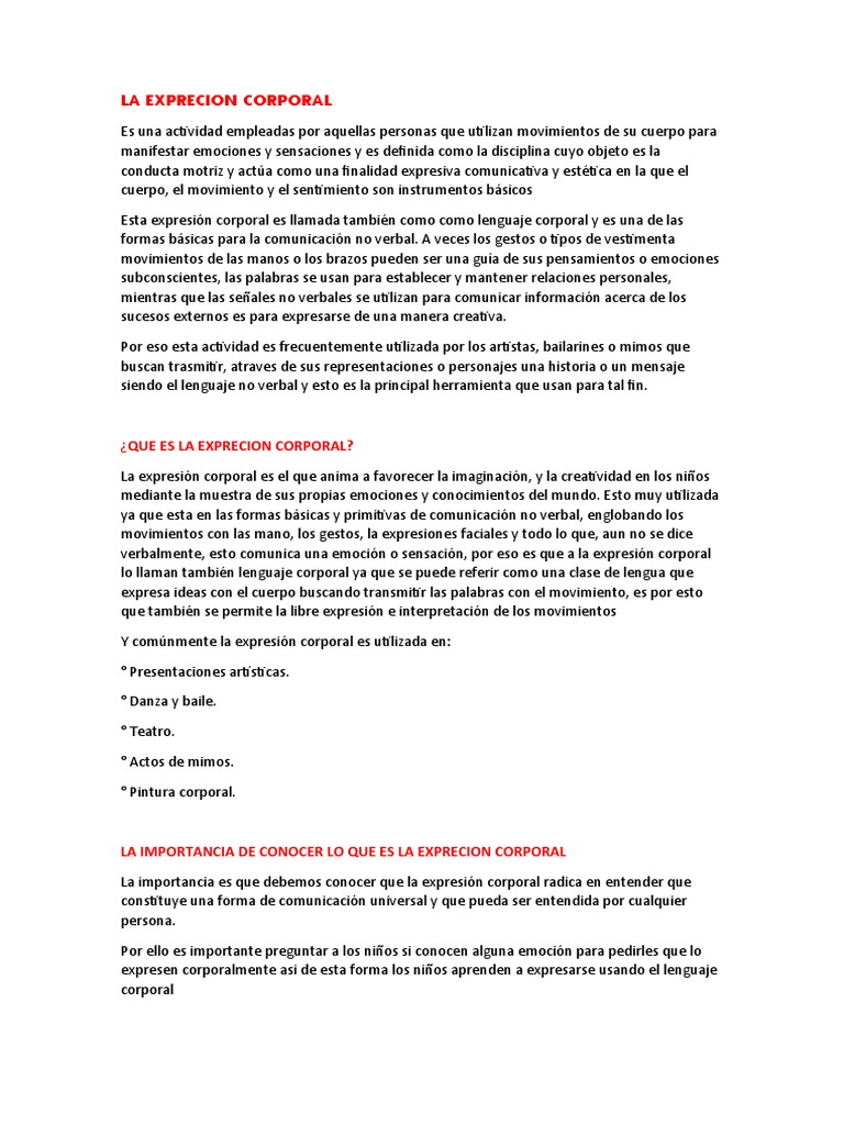 La Exprecion Corporal | PDF | Comunicación no verbal | Lenguaje corporal