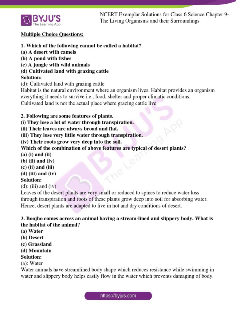 Ncert Exemplar Solutions For Class 6 Science CH 9 | PDF | Excretion ...