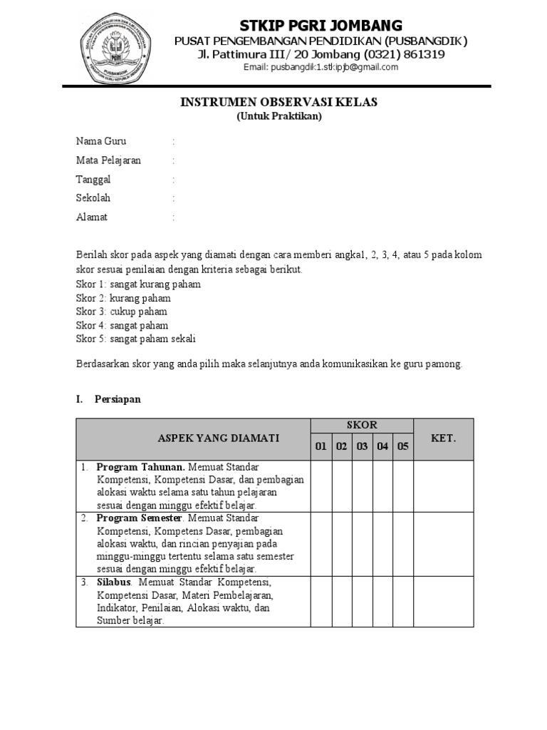 Instrumen Observasi Kelas | PDF