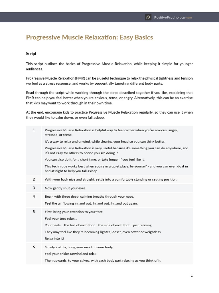 Progressive Muscle Relaxation Easy Basics | PDF | Relaxation (Psychology) | Human Anatomy