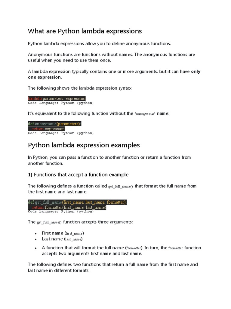 What Are Python Lambda Expressions Pdf Anonymous Function Parameter Computer Programming