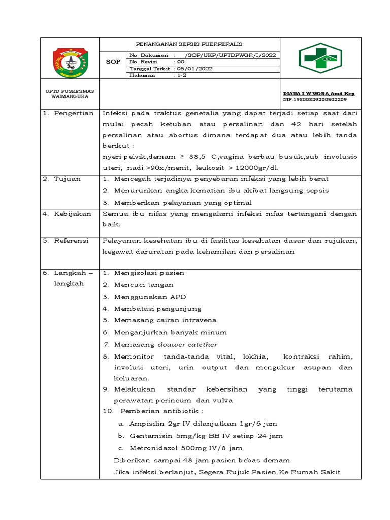Sop PENANGANAN SEPSIS PUERPERALIS | PDF | Kesehatan Holistik