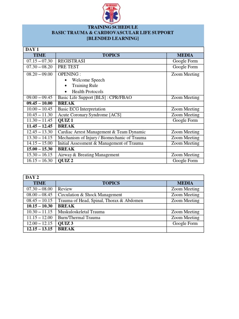 JADWAL BLENDED LEARNING BTCLS 5 Hari | PDF | Cardiopulmonary ...