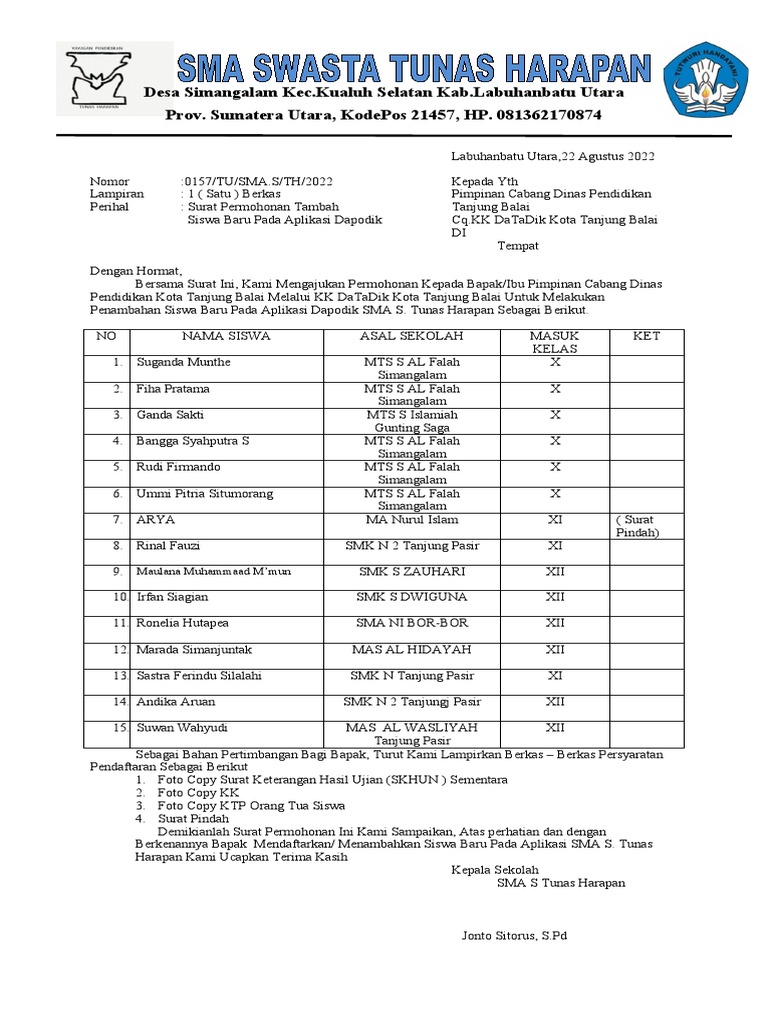 Surat Data Siswa | PDF